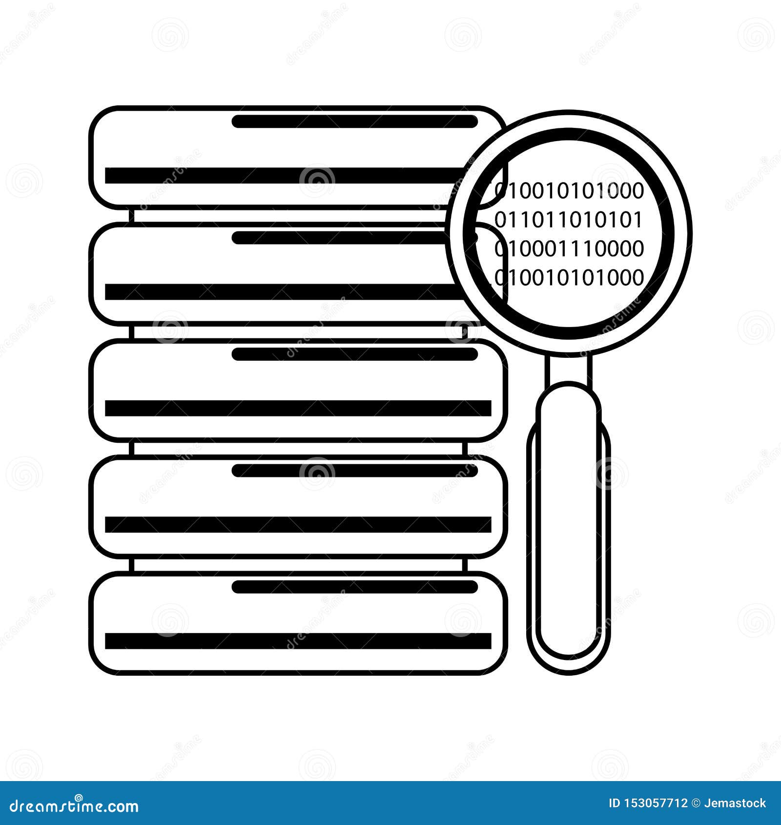 Magnifying Glass Checking System Cartoon in Black and White Stock ...