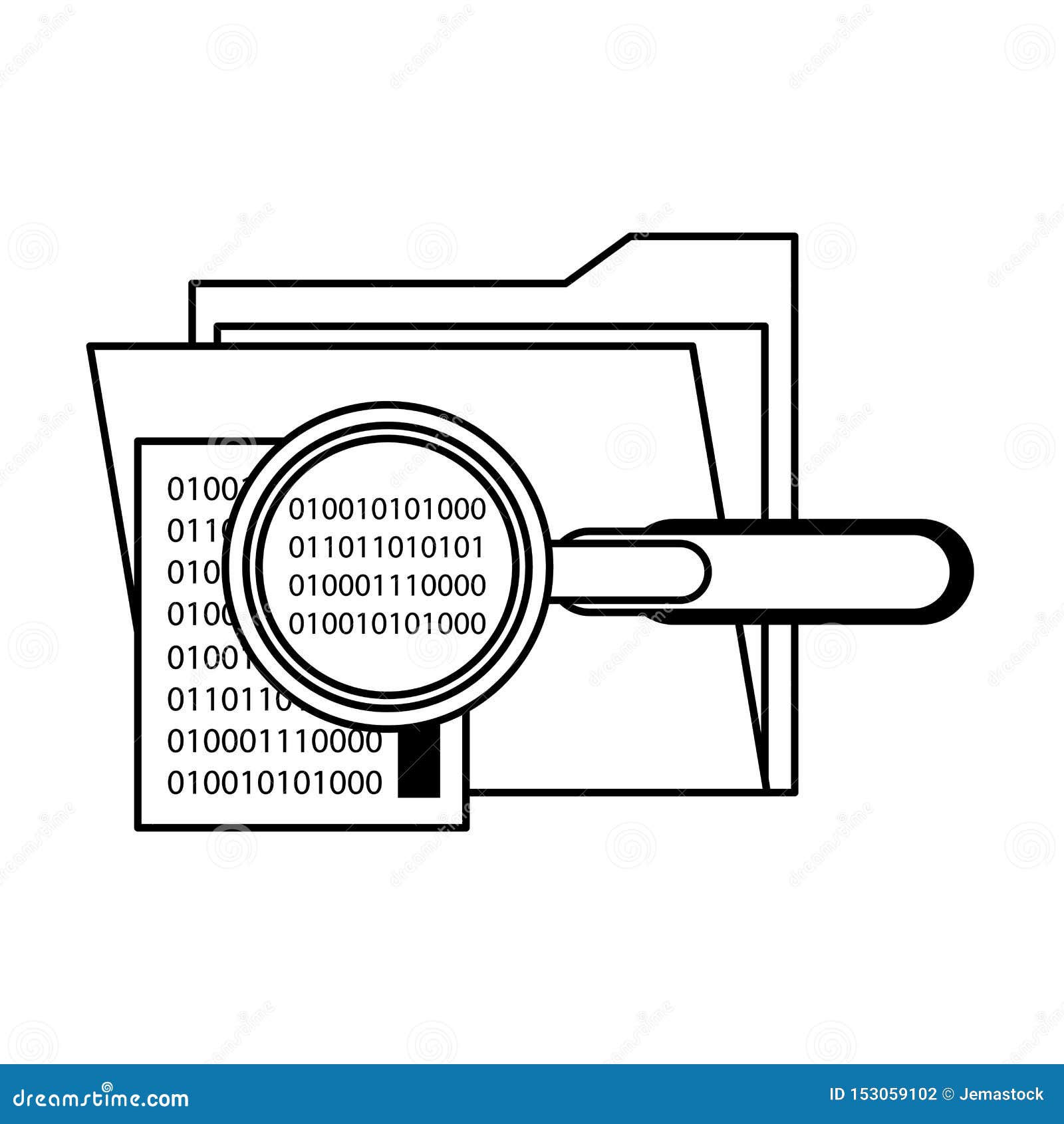 Magnifying Glass Checking System Cartoon in Black and White Stock ...