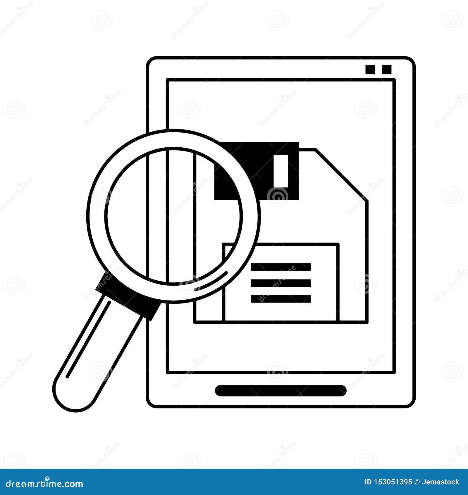Magnifying Glass Checking System Cartoon in Black and White Stock ...