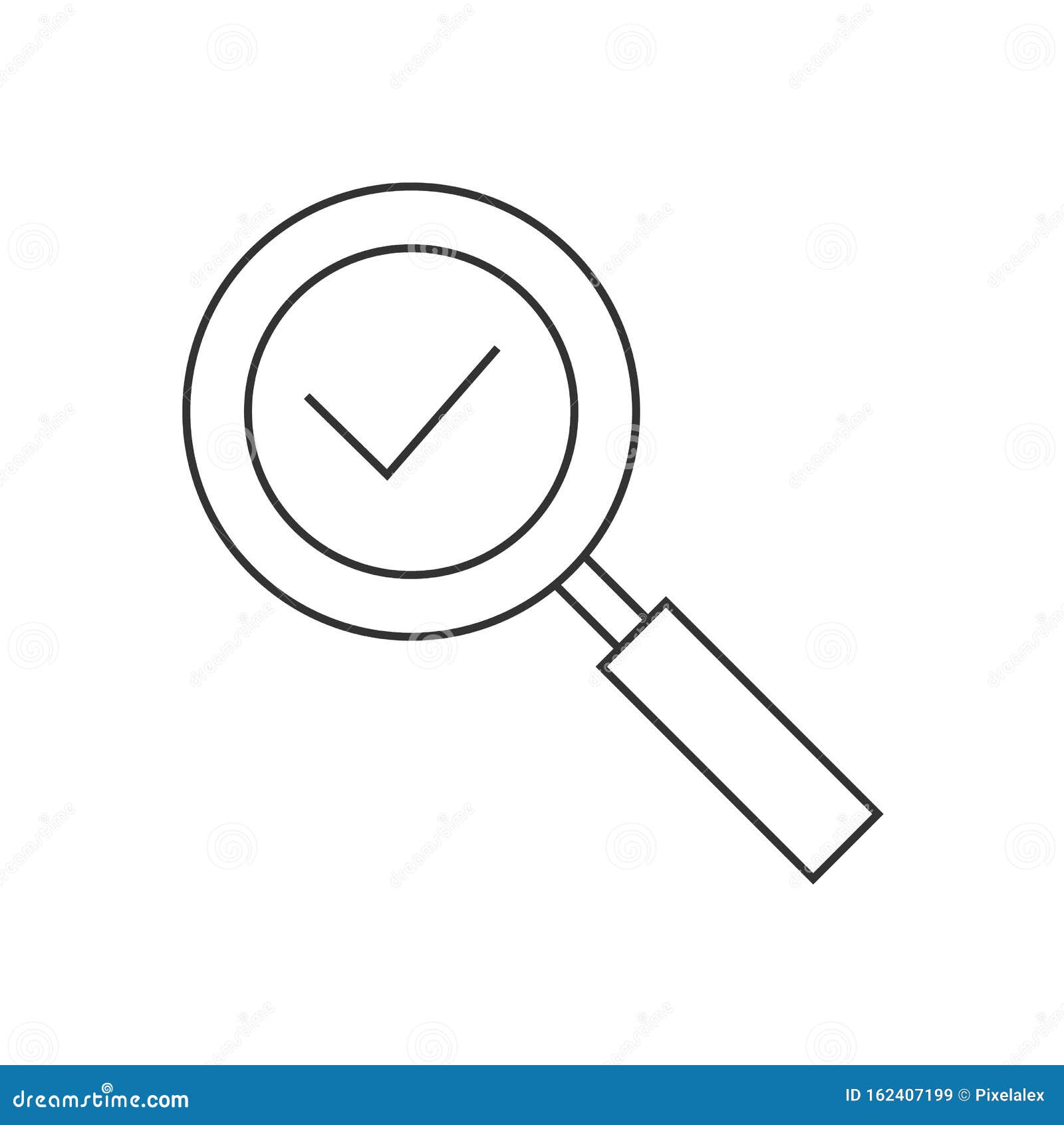 Magnifying Glass with Checkmark Linear Icon on White Background Stock ...