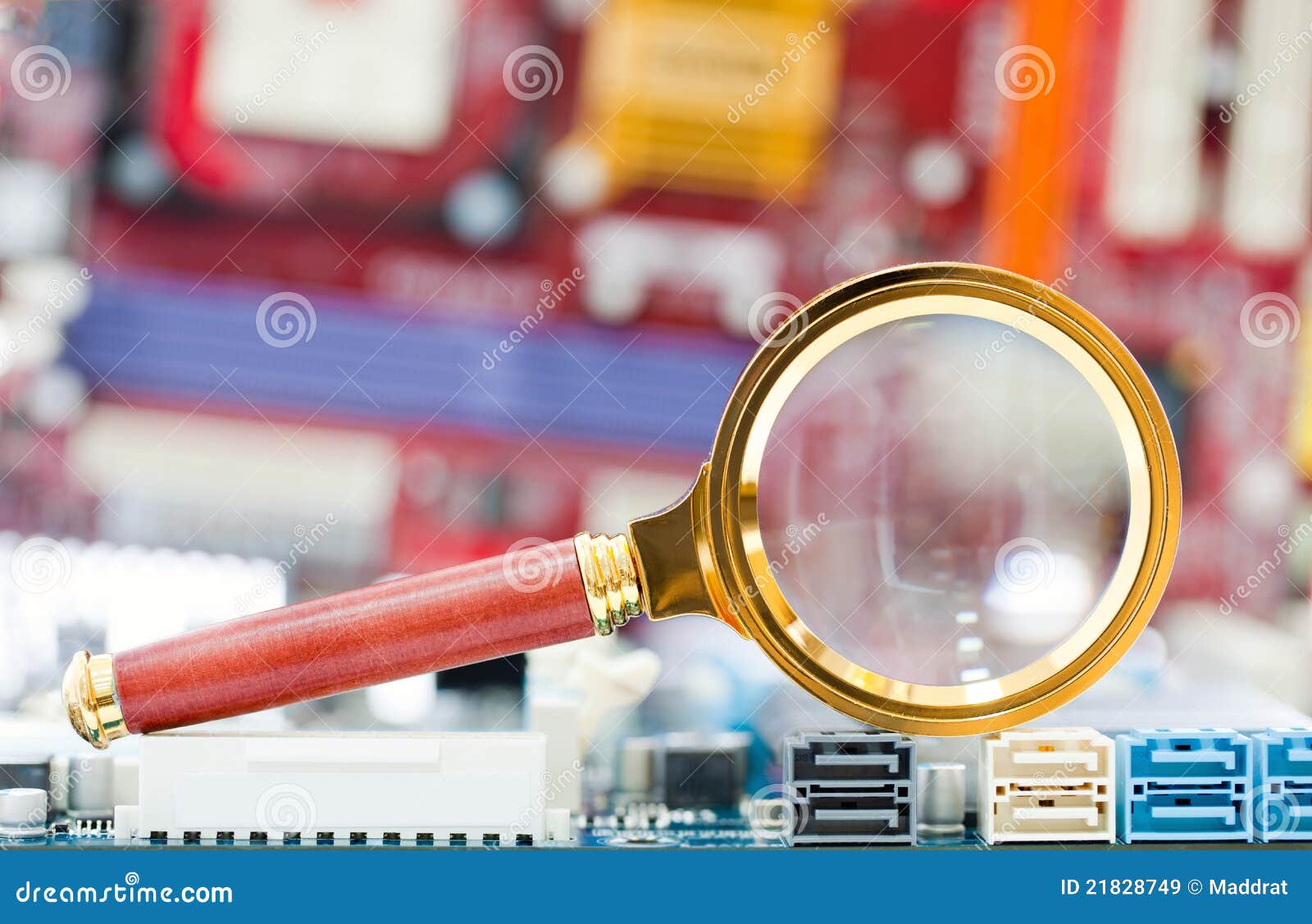 Magnifying Glass and Circuit Board Stock Image - Image of traces, chip ...