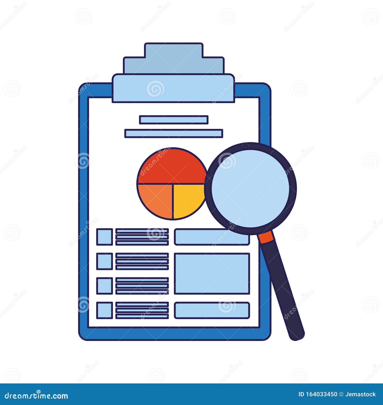 Magnifying Glass and Clipboard with Document with Graphic Charts Stock ...