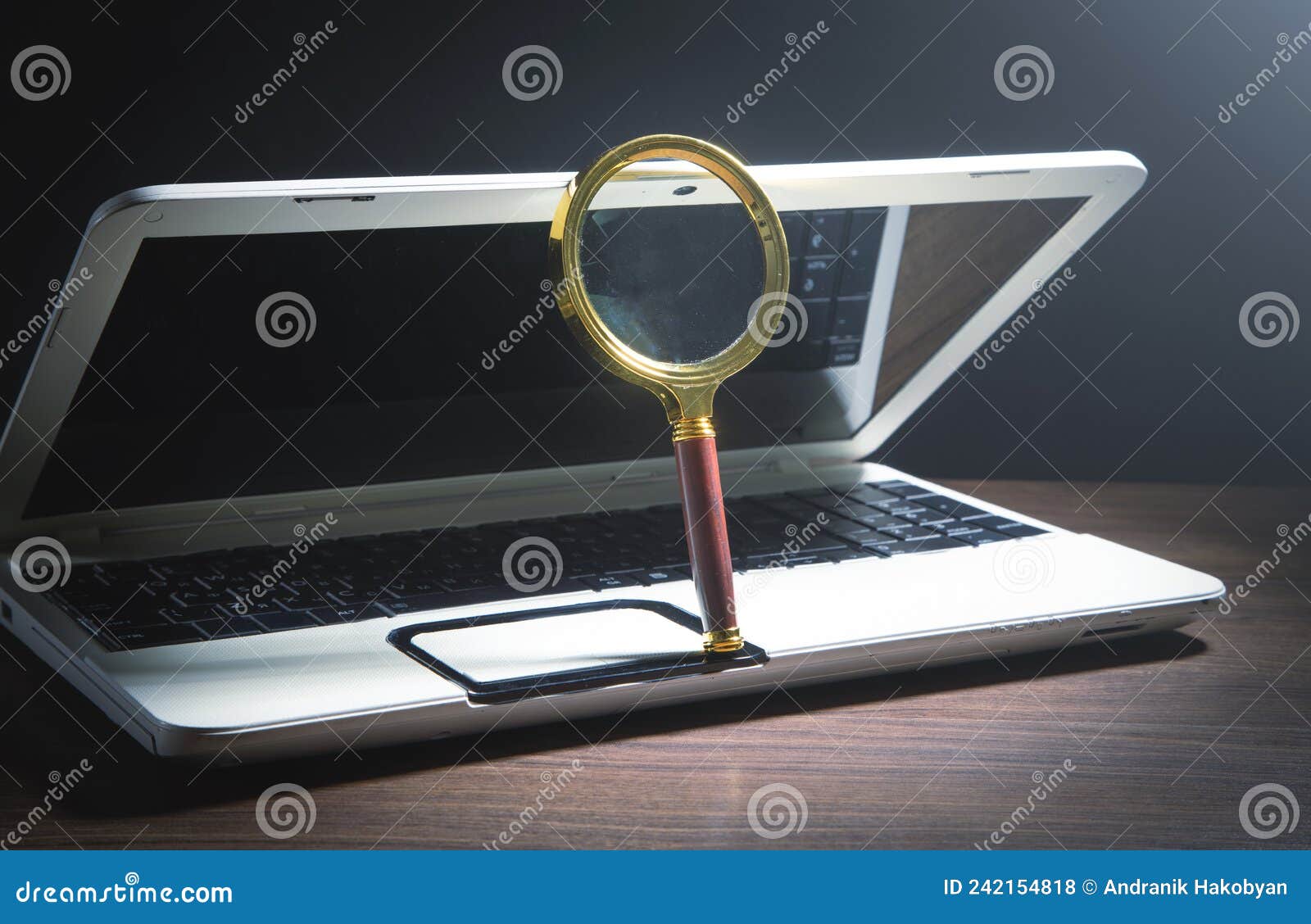 Magnifying Glass on the Computer Keyboard Stock Photo - Image of white ...