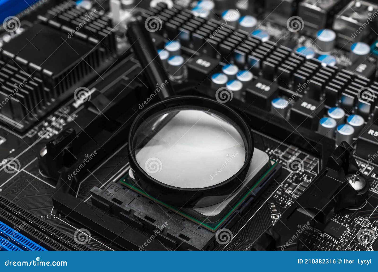 Magnifying Glass on Computer Motherboard Stock Photo - Image of tech ...