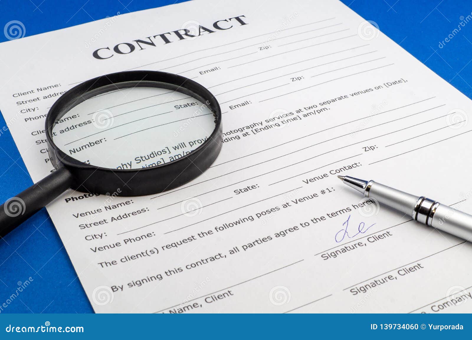 Magnifying Glass and Document Contract Close Up Stock Photo - Image of ...