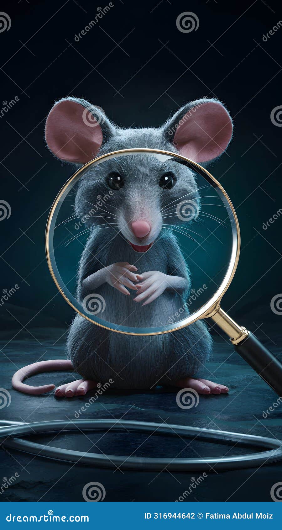 Magnifying Glass, 3D Rendering Computer Mouse Mascot Stock Illustration ...