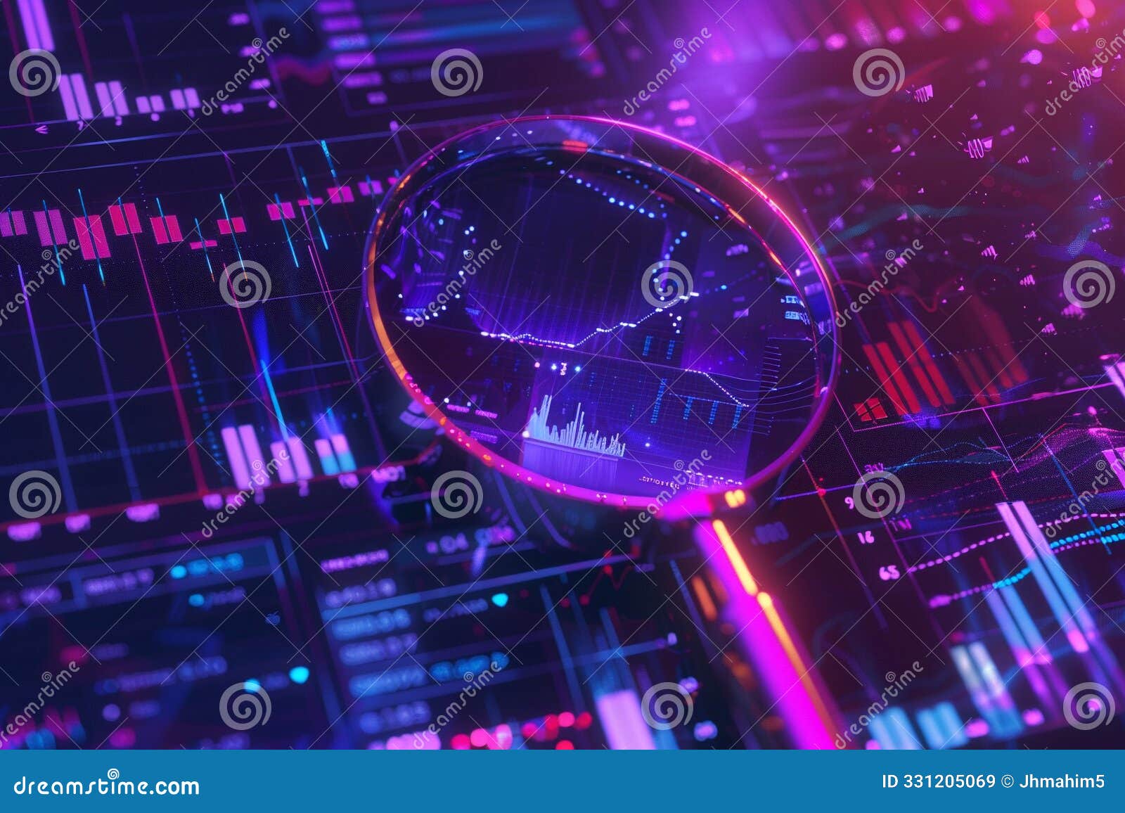 Magnifying Glass on Data Analysis Screen Stock Illustration ...
