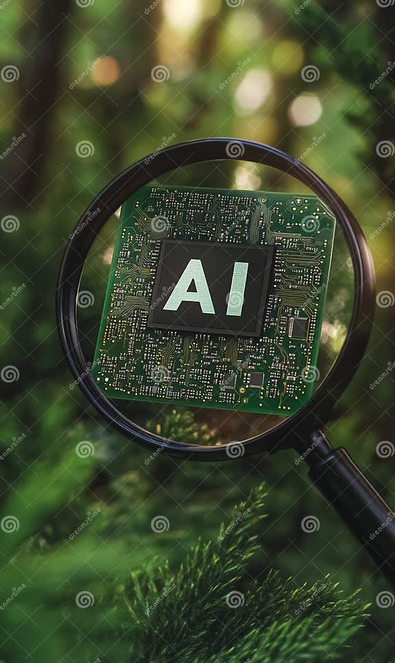 Magnifying Glass by Dedicated AI Microchip Over Circuit Board ...