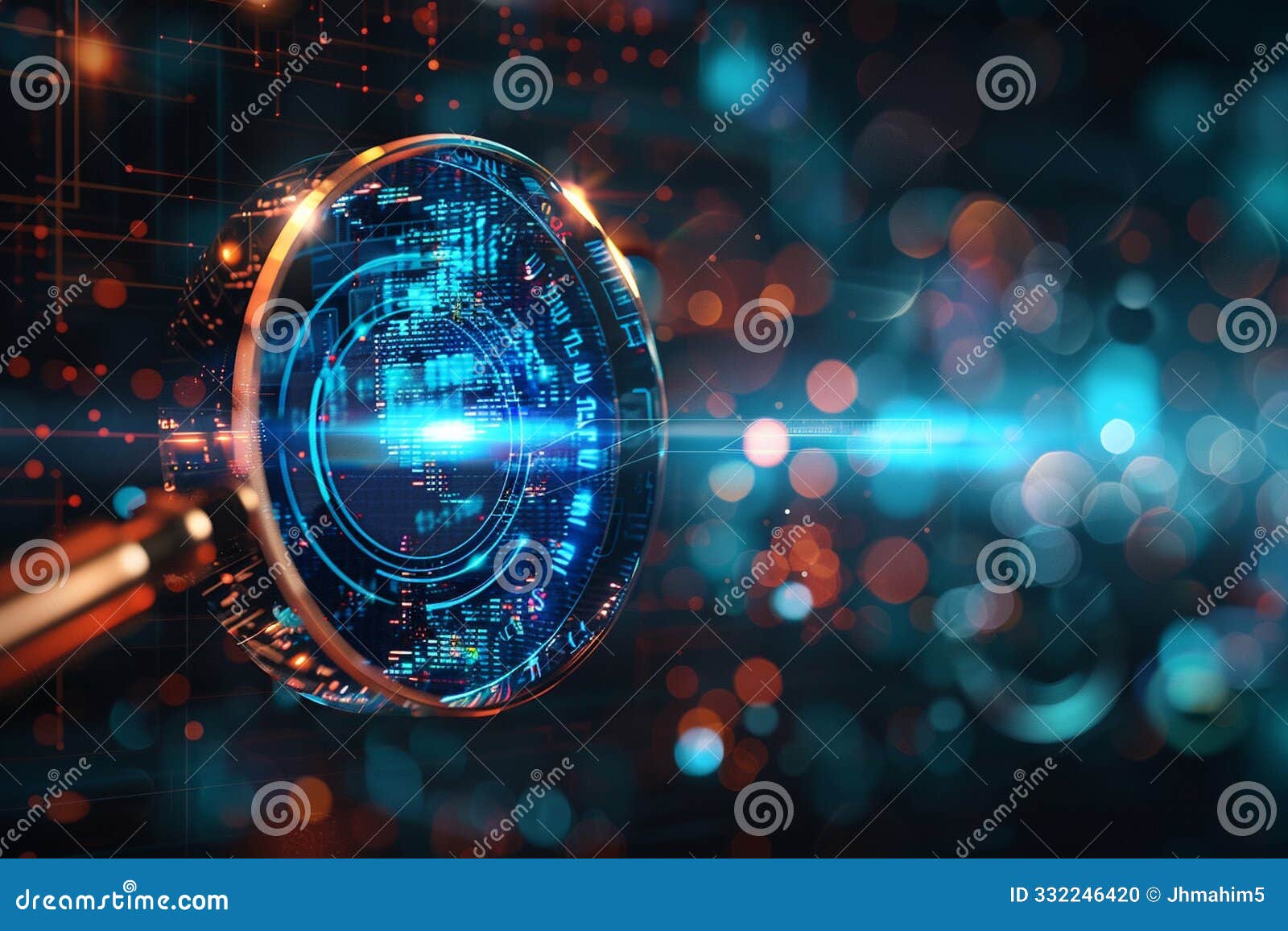 Magnifying Glass with Digital Data Stock Illustration - Illustration of ...