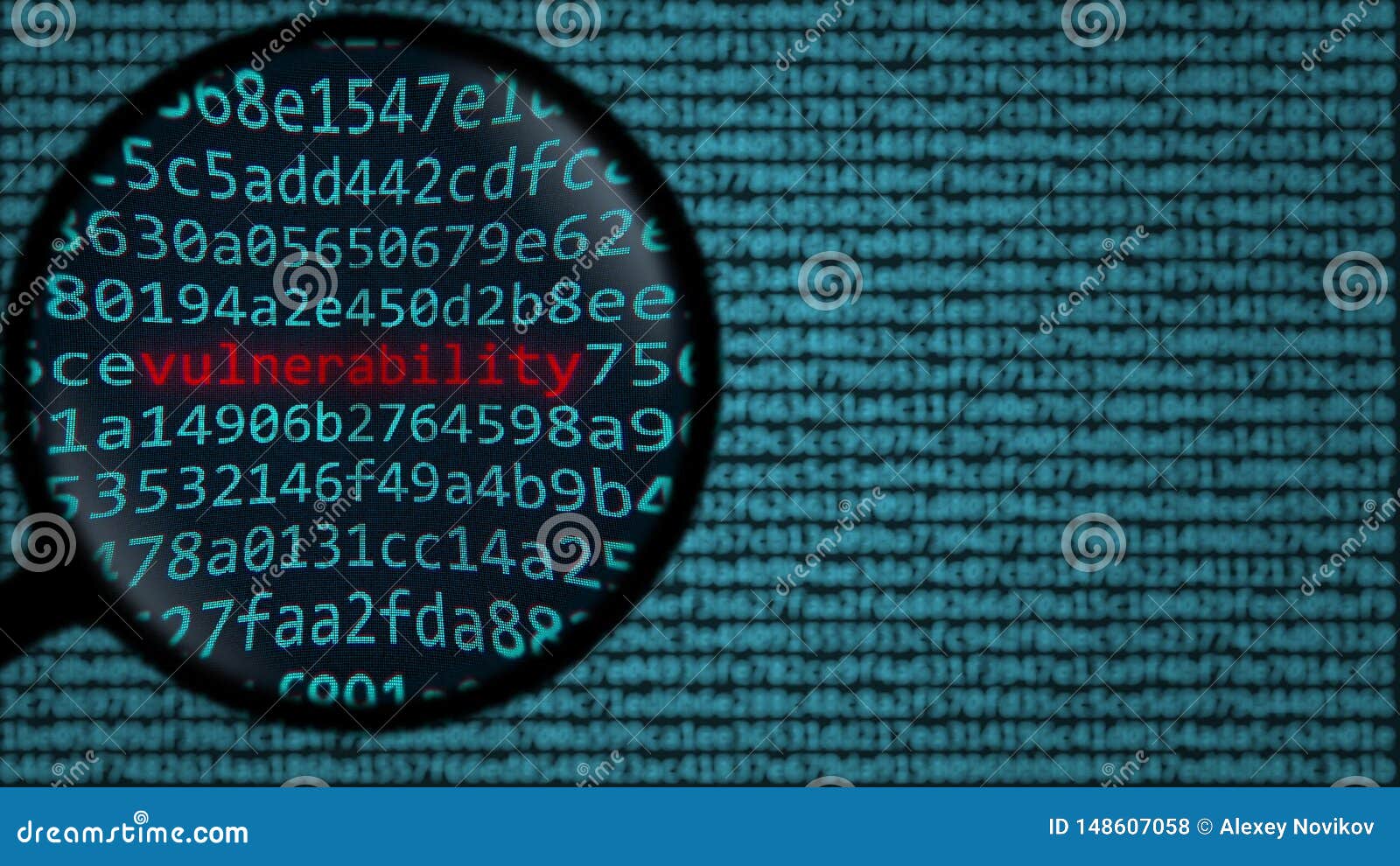 Magnifying Glass Discovers Vulnerability Word on Computer Screen. 3D ...