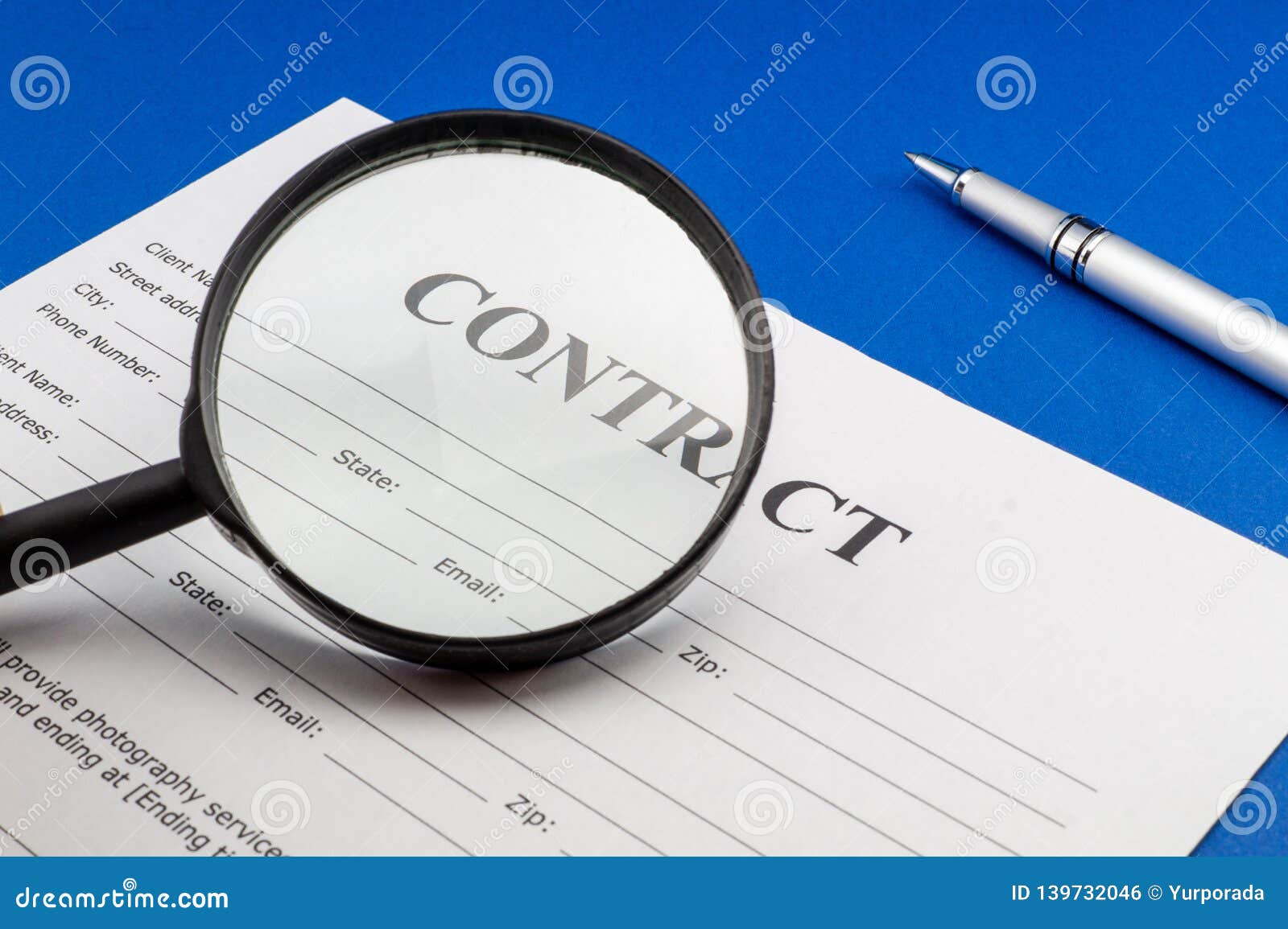 Magnifying Glass and Document Contract Close Up Stock Photo - Image of ...