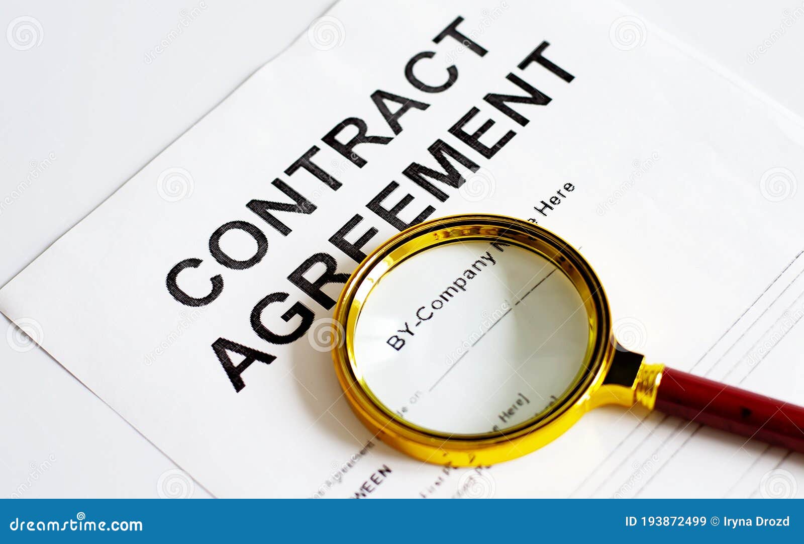 Magnifying Glass and Document CONTRACT Close Up Stock Image - Image of ...