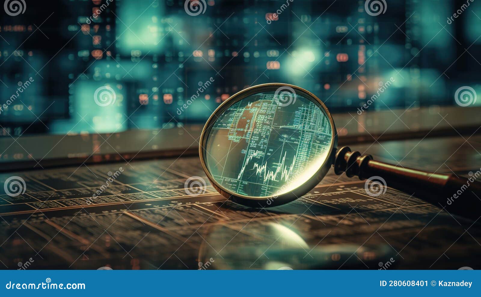 Magnifying Glass and Documents with Analytics Data Lying on Table ...