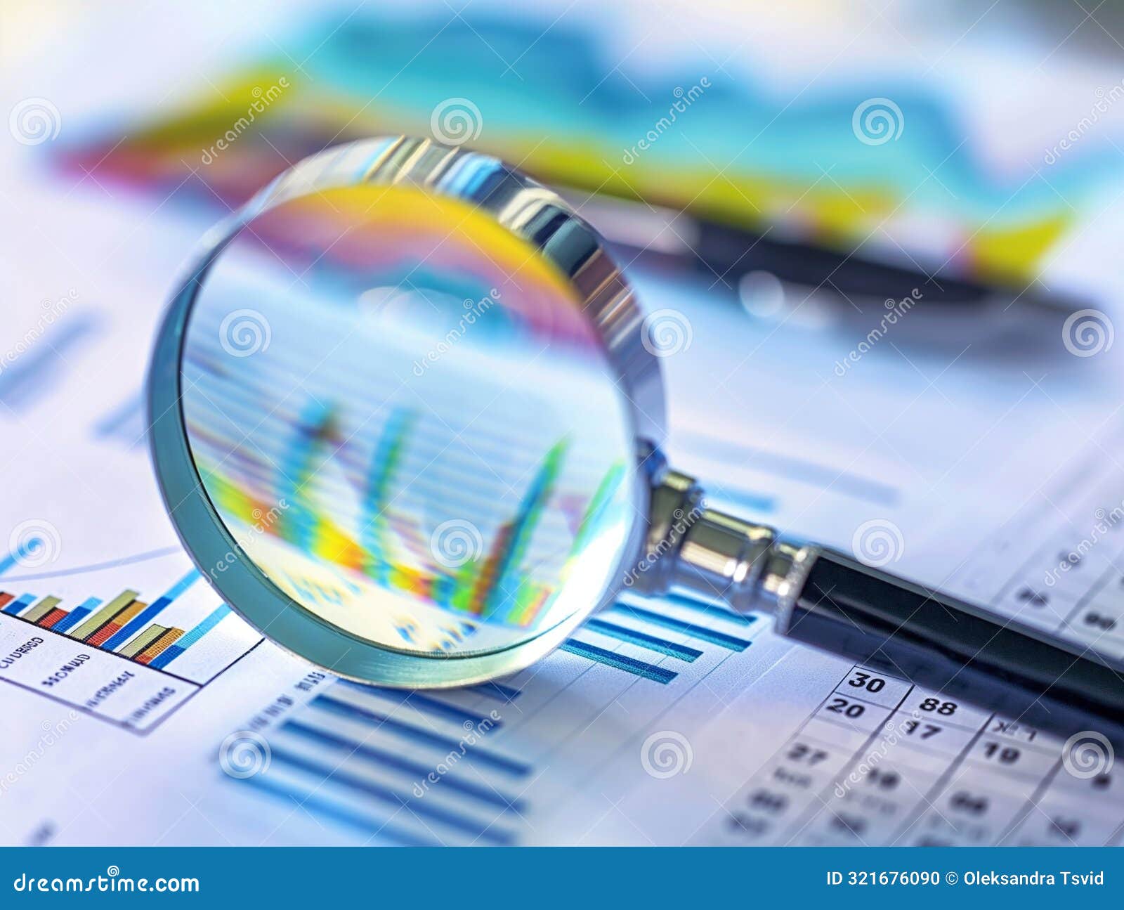 Magnifying Glass and Documents with Analytics Data Lying on Table ...