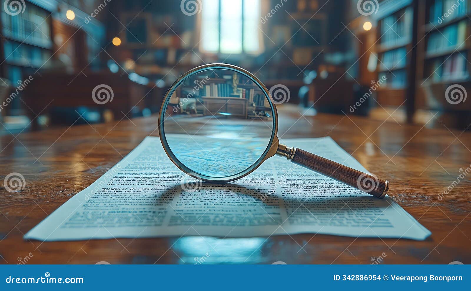 Magnifying Glass on Documents in a Library with Natural Light Stock ...