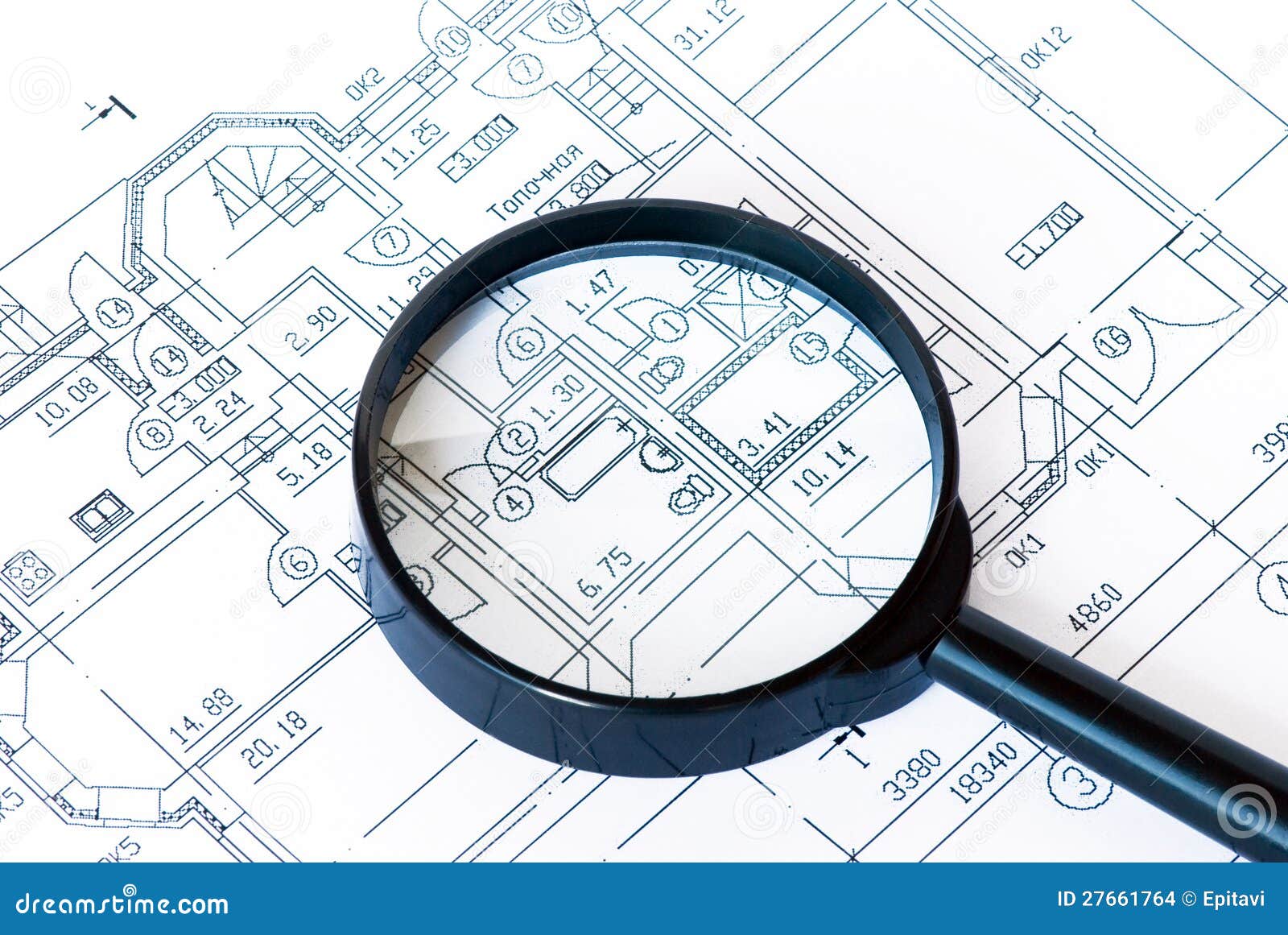 Magnifying Glass in the Drawing at Home Stock Photo - Image of house ...