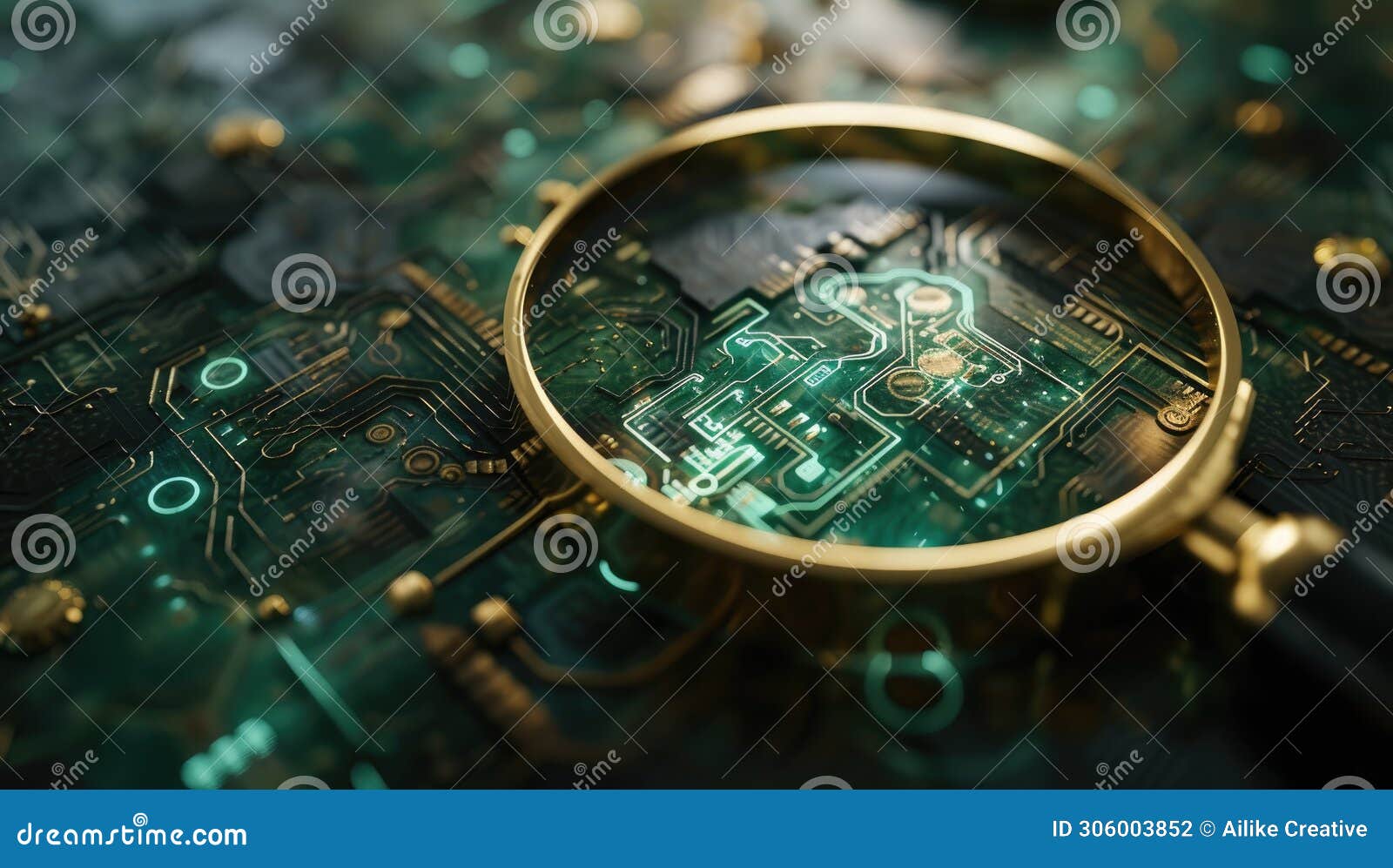 Magnifying Glass on Electronic Circuit Board, Closeup. Technology ...