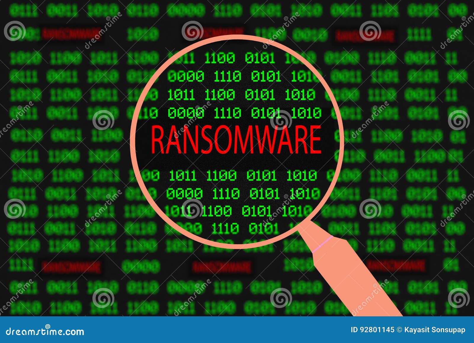 Magnifying Glass Enlarging Ransomware in Computer Machine Code Stock ...