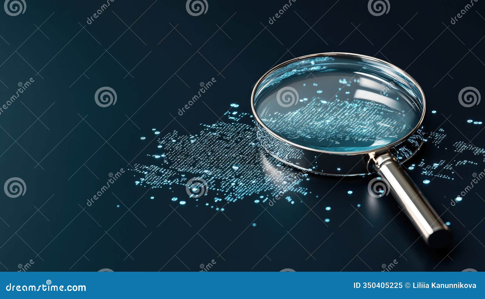 A Magnifying Glass Examines Blue Binary Code, Illustrating the ...