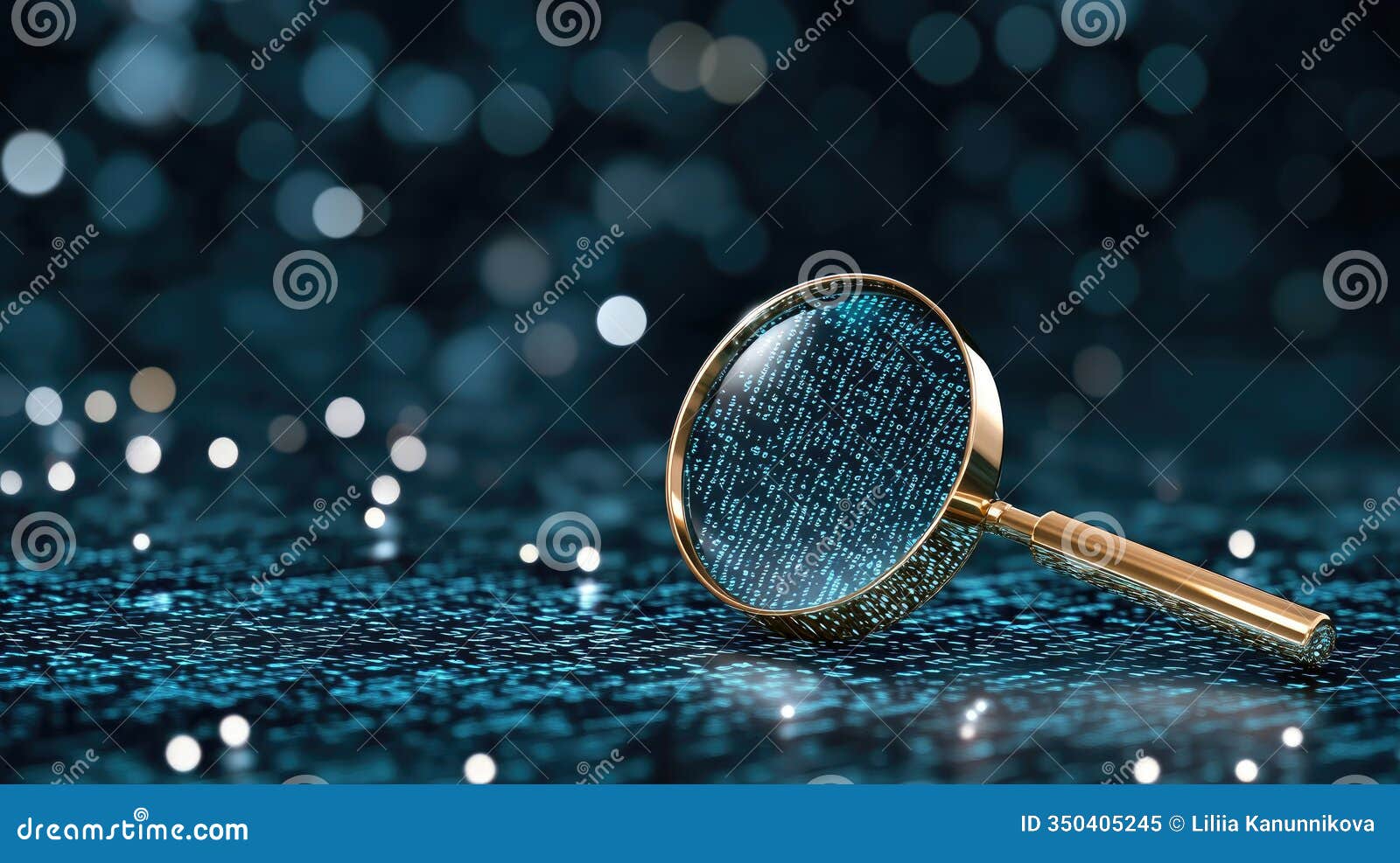 A Magnifying Glass Examines Blue Binary Code, Illustrating the ...