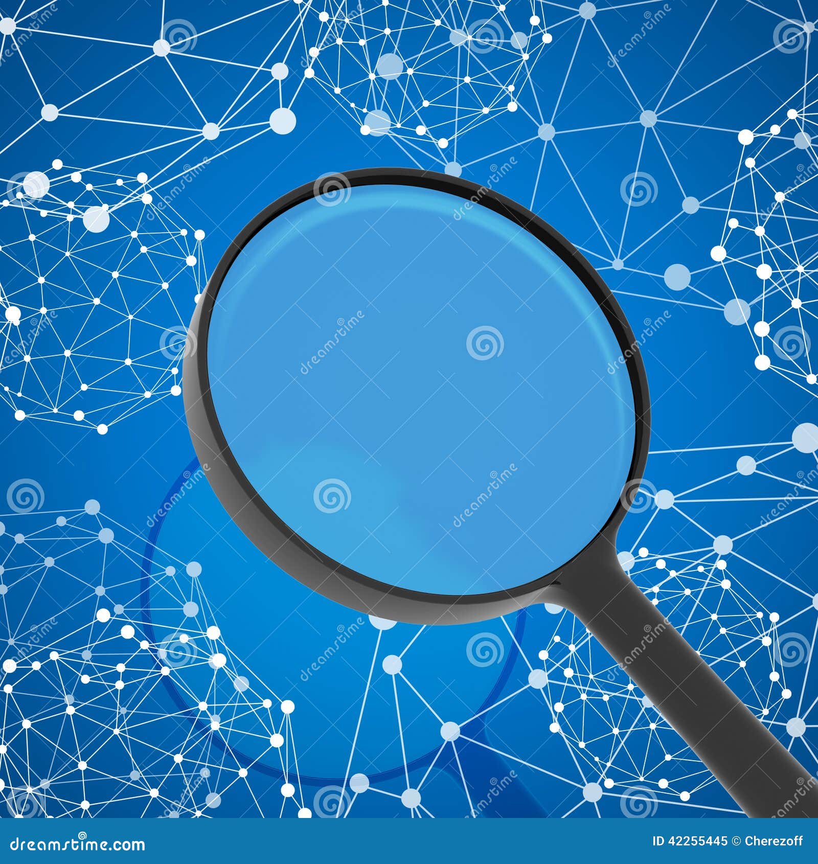 Magnifying Glass Examines Network in Background Stock Illustration ...