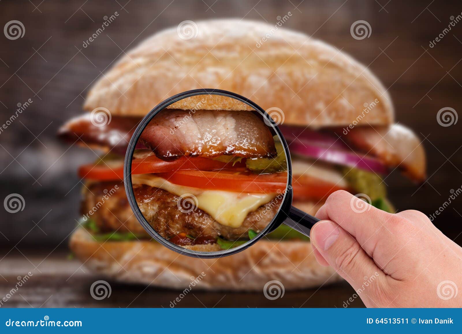 Magnifying Glass Examining Burger Stock Image - Image of meal, glass ...
