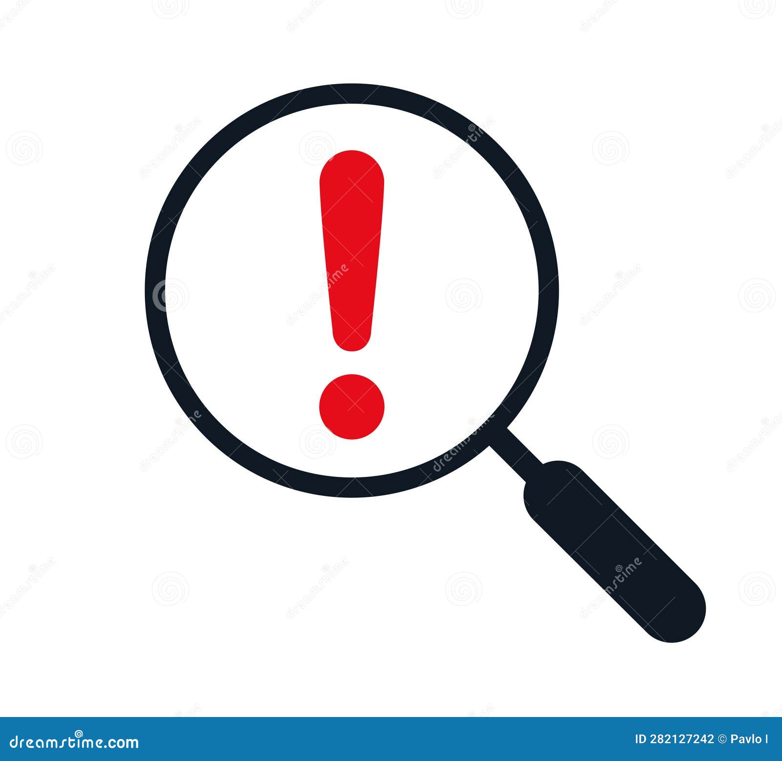 Magnifying Glass and Exclamation Mark Icon, Caution and Alert Concept ...