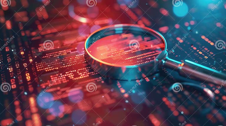Magnifying Glass Exploring Big Data on Circuit Board with Binary Code ...