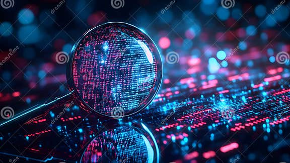 Magnifying Glass Exploring Binary Code Data Sphere Stock Illustration ...