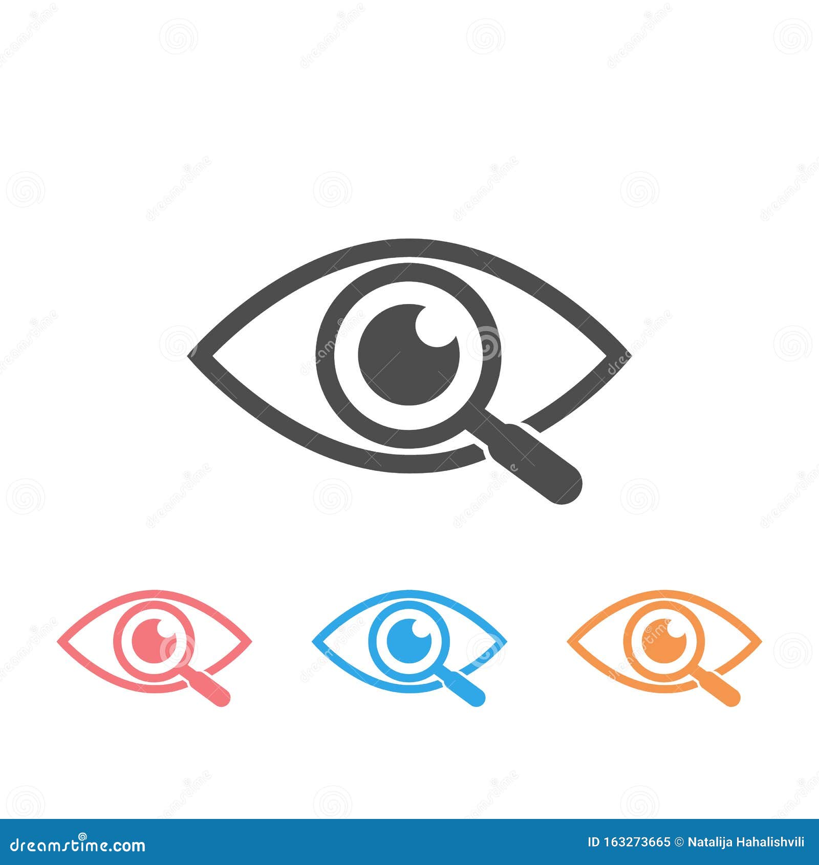 Magnifying Glass with Eye Vector Icon Set, Isolated on White Stock ...