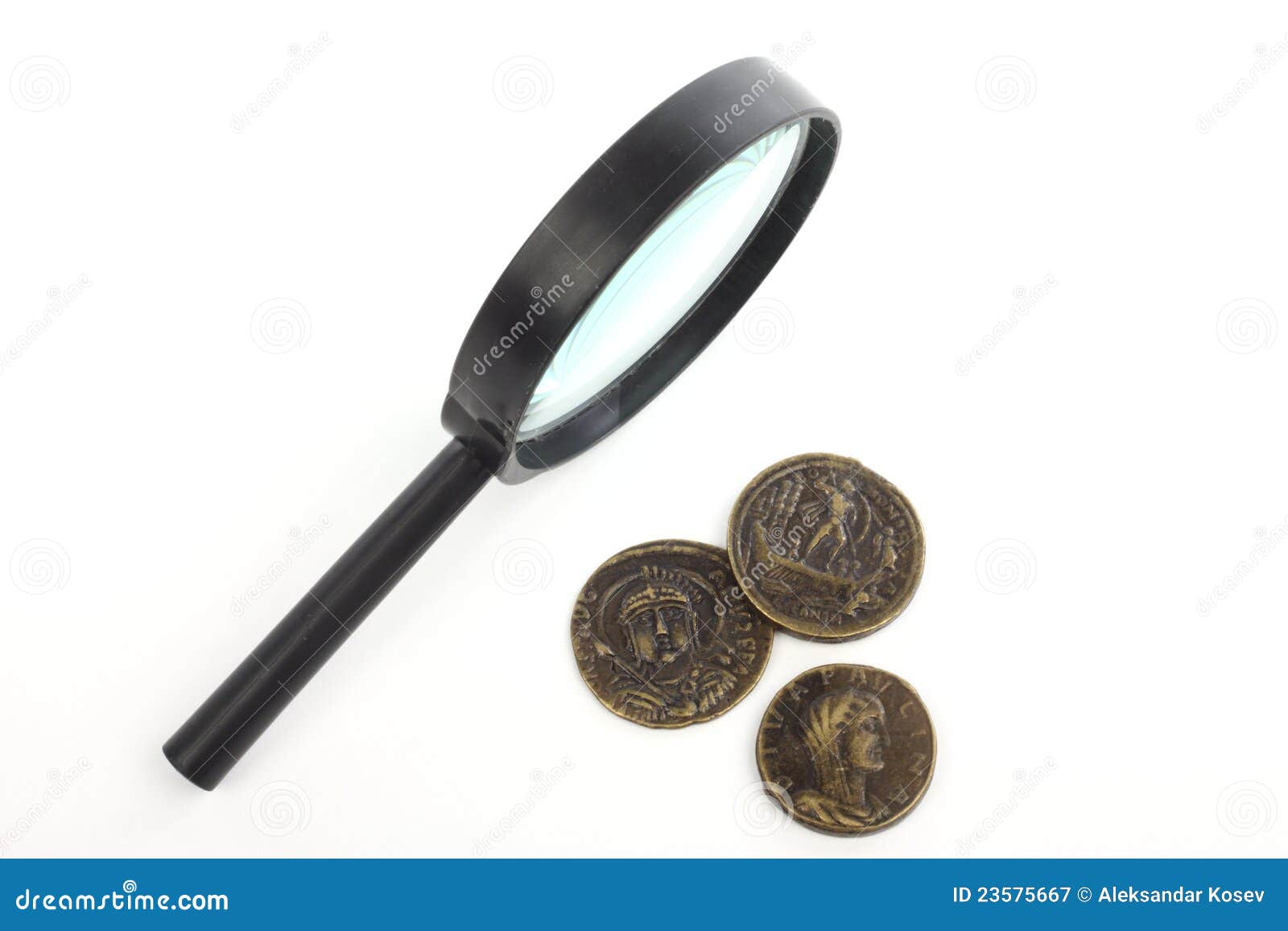 Magnifying Glass and Fake Ancient Coins Stock Image - Image of aged ...
