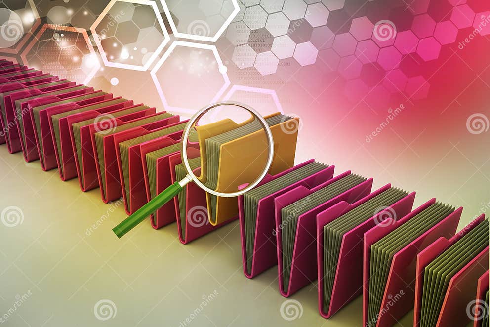Magnifying Glass with File Folder Stock Illustration - Illustration of ...