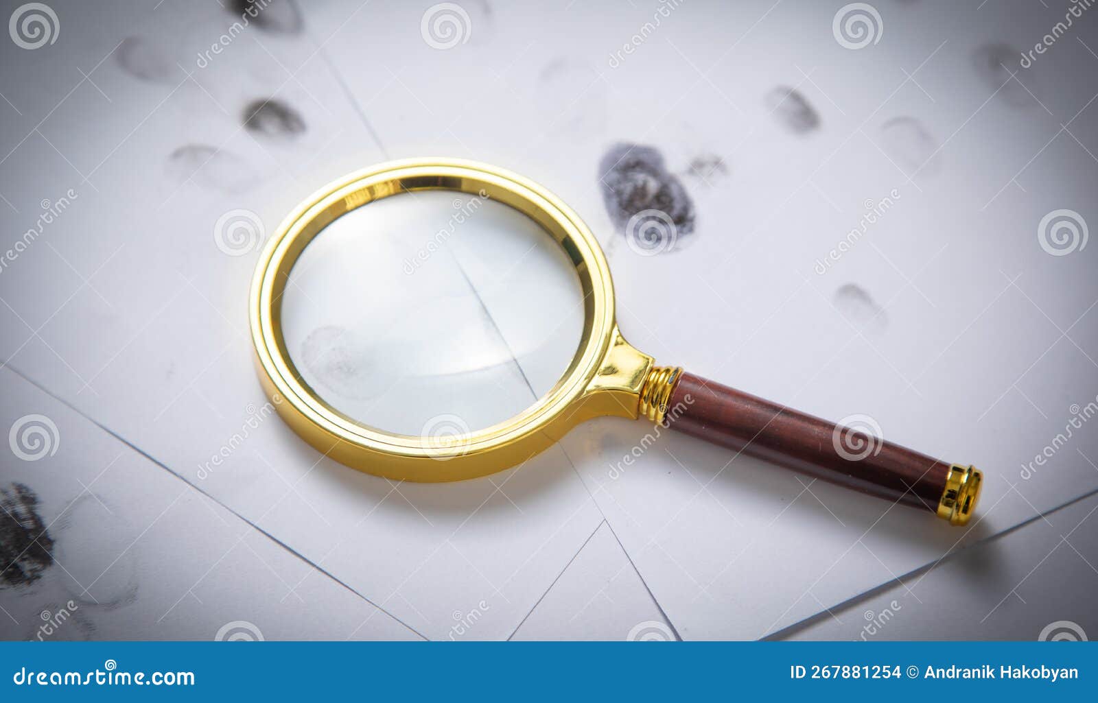 Magnifying Glass and Fingerprints. Detective Stock Photo - Image of ...