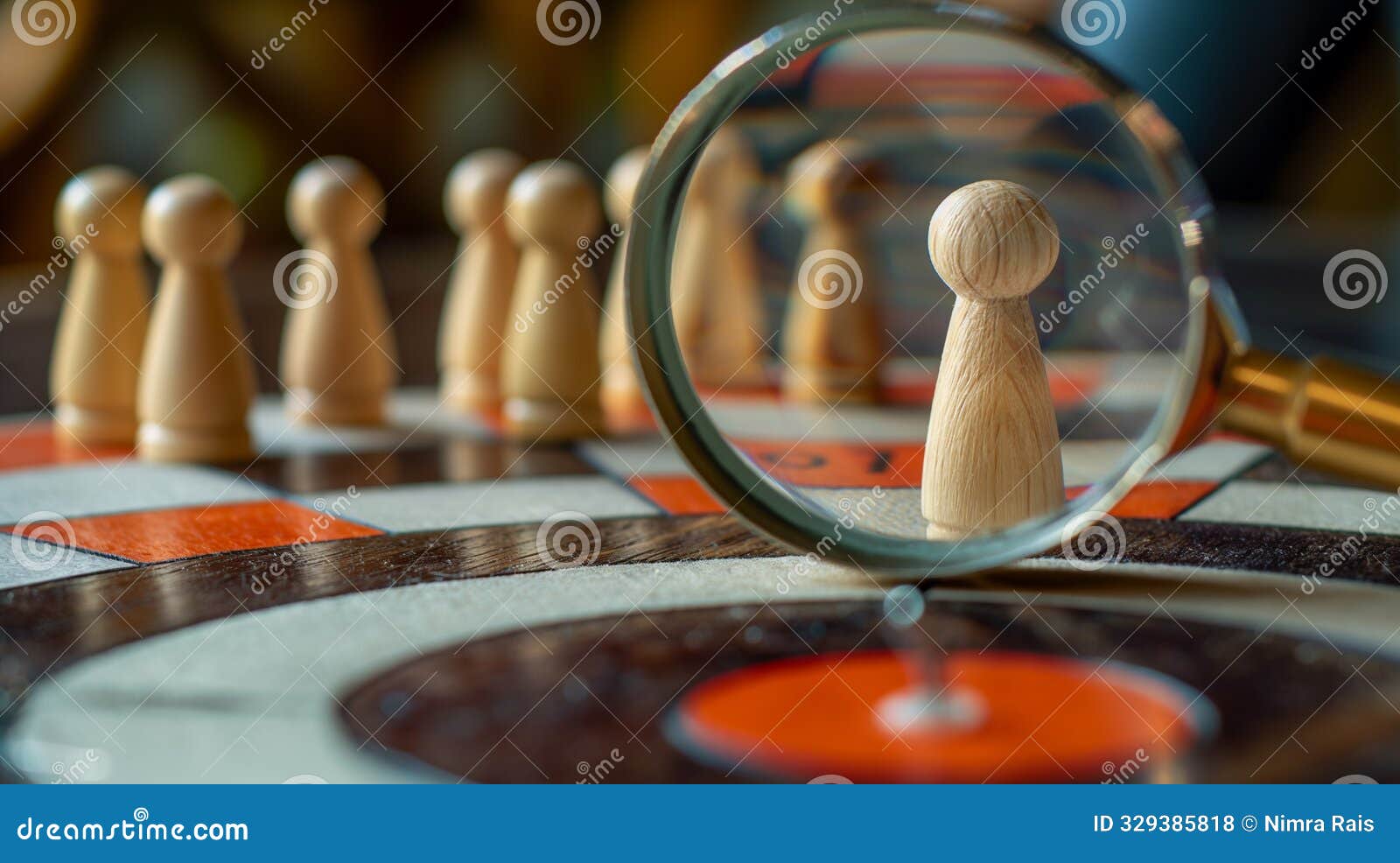 Magnifying Glass Focus on Target Icon with Human Shaped Wooden Doll for ...