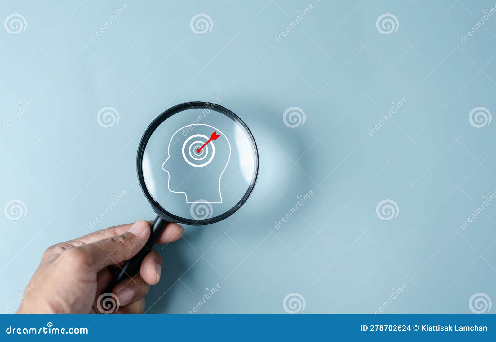 Magnifying Glass Focus To Human Brain and Target Objective Icon Inside ...