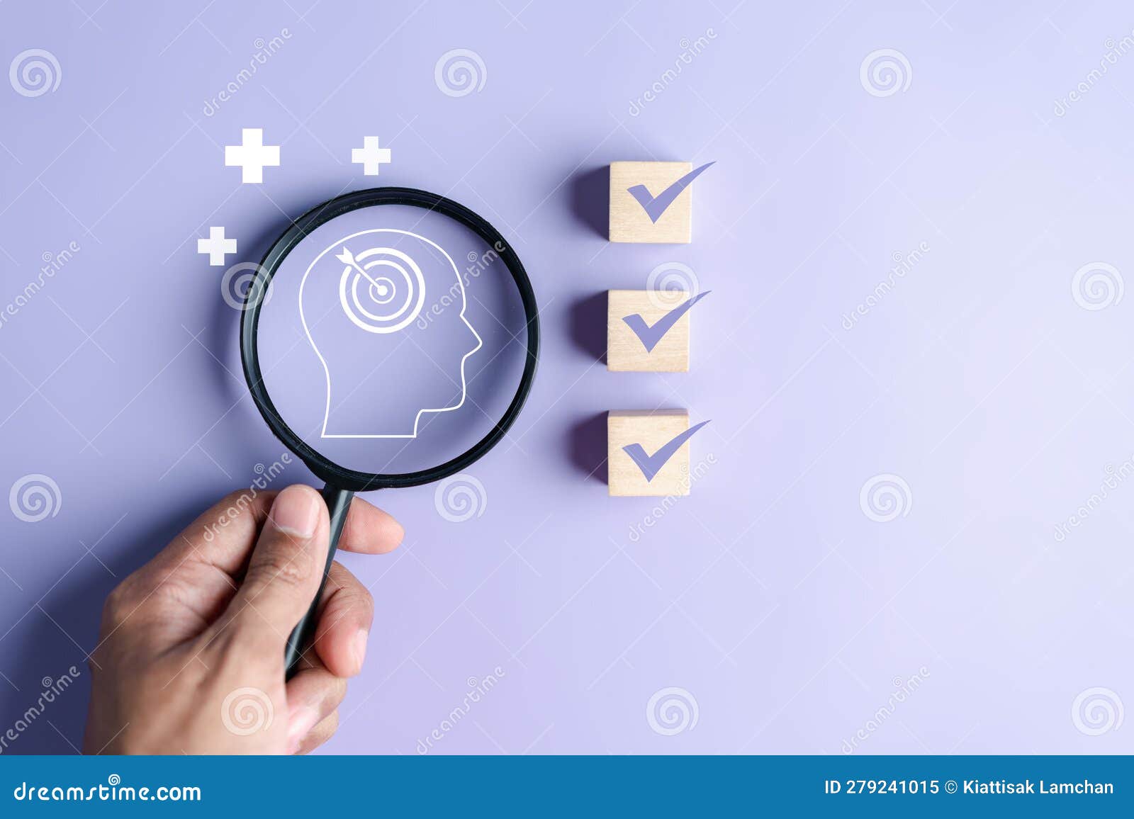 Magnifying Glass Focus To Human Brain and Target Objective Icon Inside ...