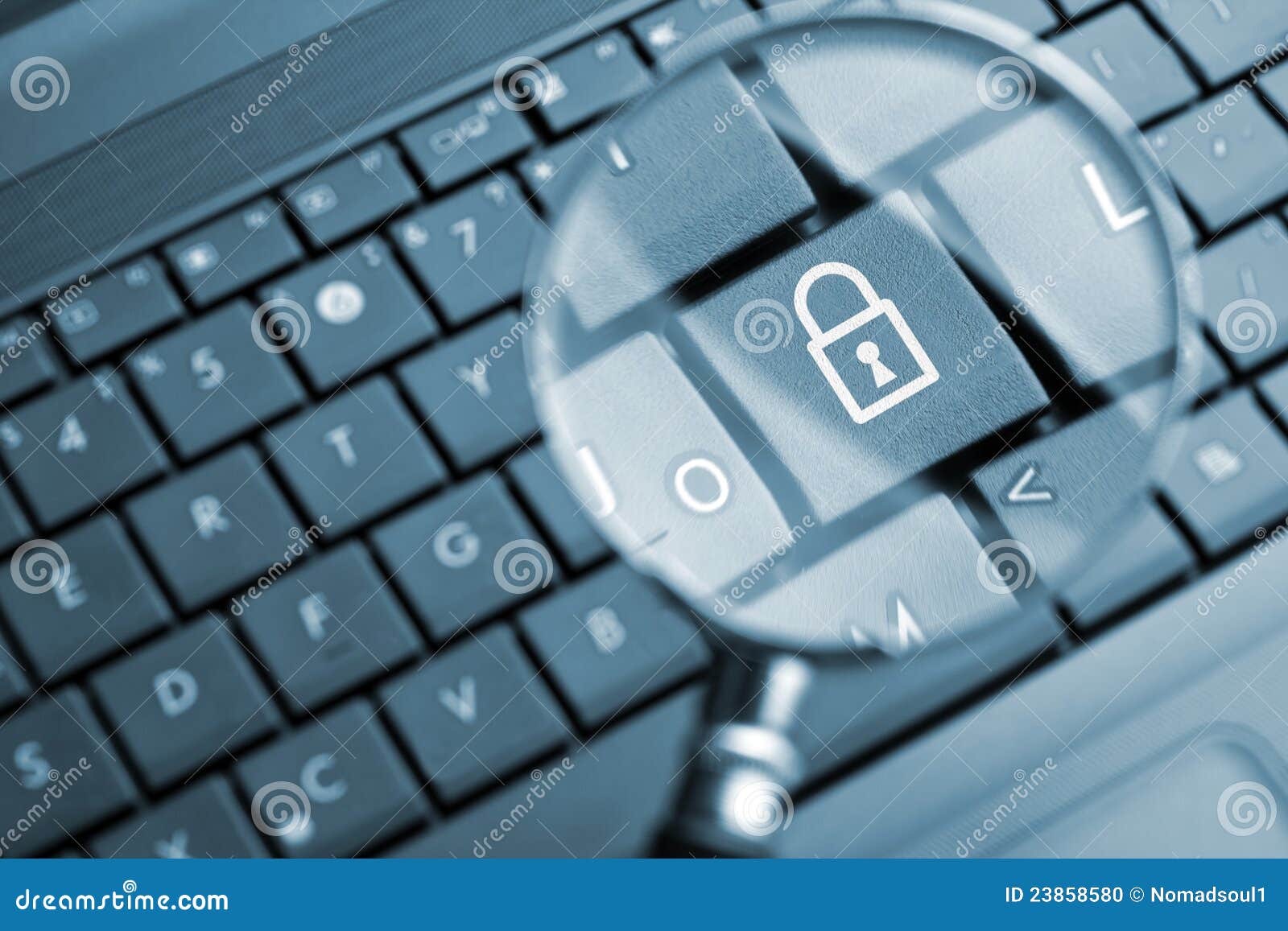 Magnifying Glass Focused on Lock Stock Photo - Image of danger ...