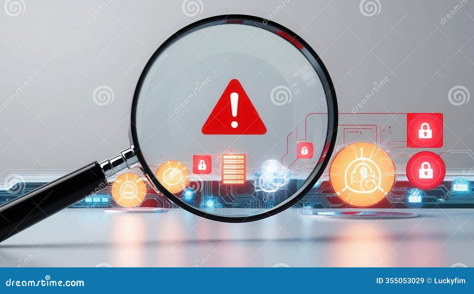 Magnifying Glass Focuses on Digital Assets with Red Risk Warning Symbol ...