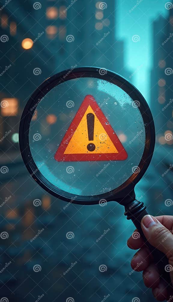 Magnifying Glass Focuses on Warning Sign. Risk Assessment Concept ... Magnifying Glass Focuses on Warning Sign. Risk Assessment Concept ...