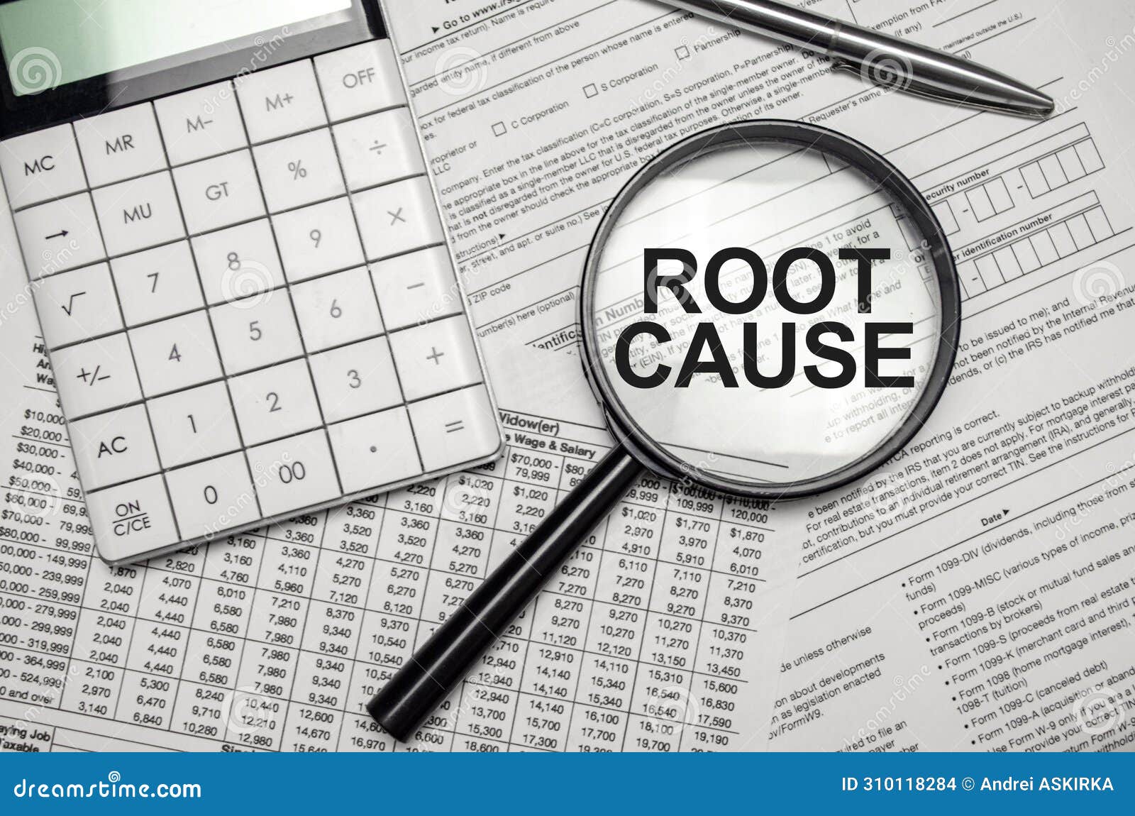 Magnifying Glass Focusing on ROOT CAUSE Text Over Financial Documents ...