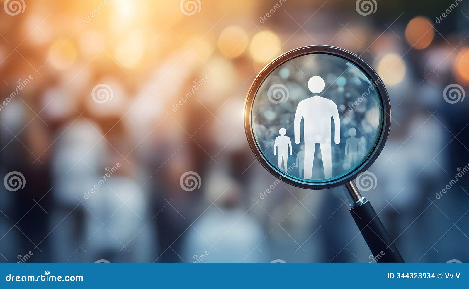 Magnifying Glass Focusing on Silhouettes of People Stock Illustration ...