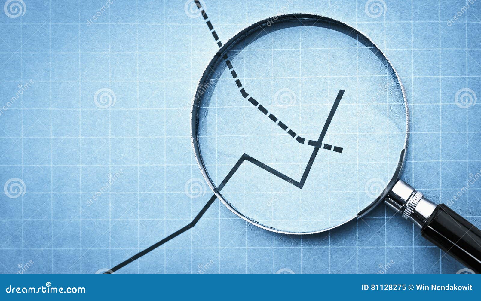 Magnifying glass on graph stock image. Image of growth - 81128275