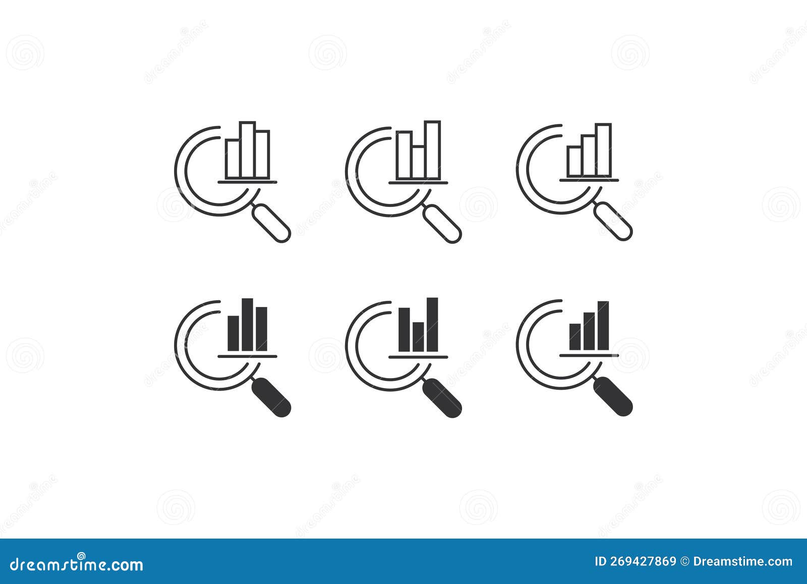 Magnifying Glass And Graph Icon Set Modeling Data Vector Stock Vector Illustration Of