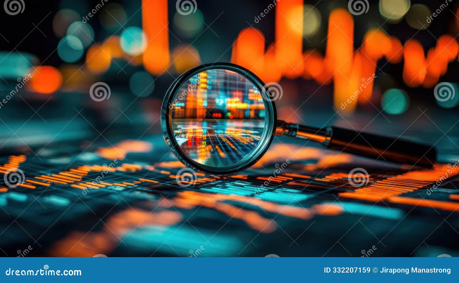 Magnifying Glass Highlighting Digital Data, Bokeh Lights, Technology ...