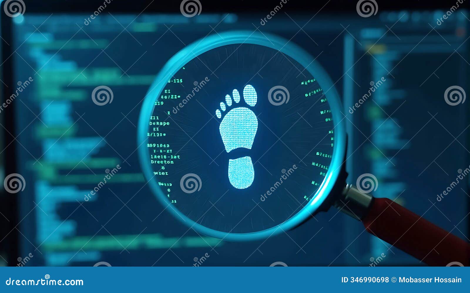A Magnifying Glass Highlighting a Digital Footprint on a Computer ...