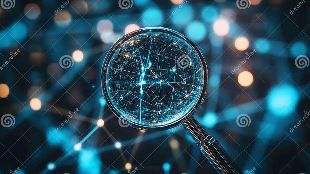 Magnifying Glass Highlighting Digital Network Connections in Tech ...