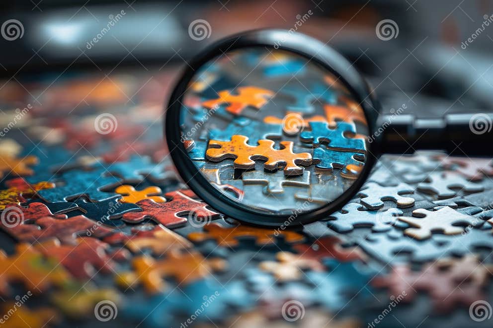 Magnifying Glass Highlighting a Puzzle Piece, Representing Creative ...