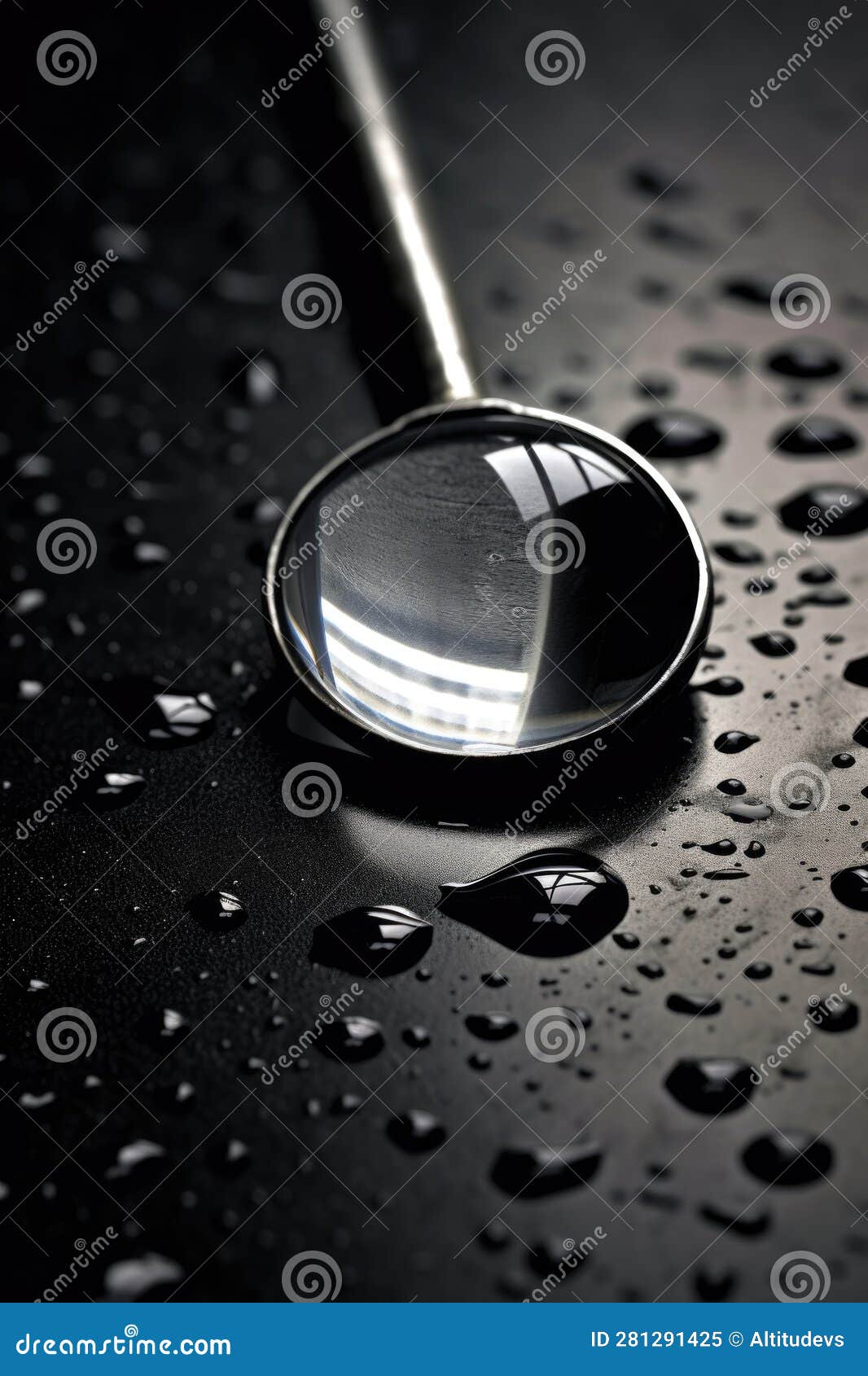 Magnifying Glass Highlighting a Single Raindrop Stock Illustration ...