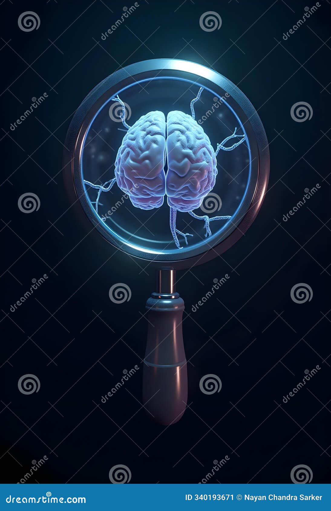 A Magnifying Glass Holding and Showing a Human Brain Stock Illustration ...