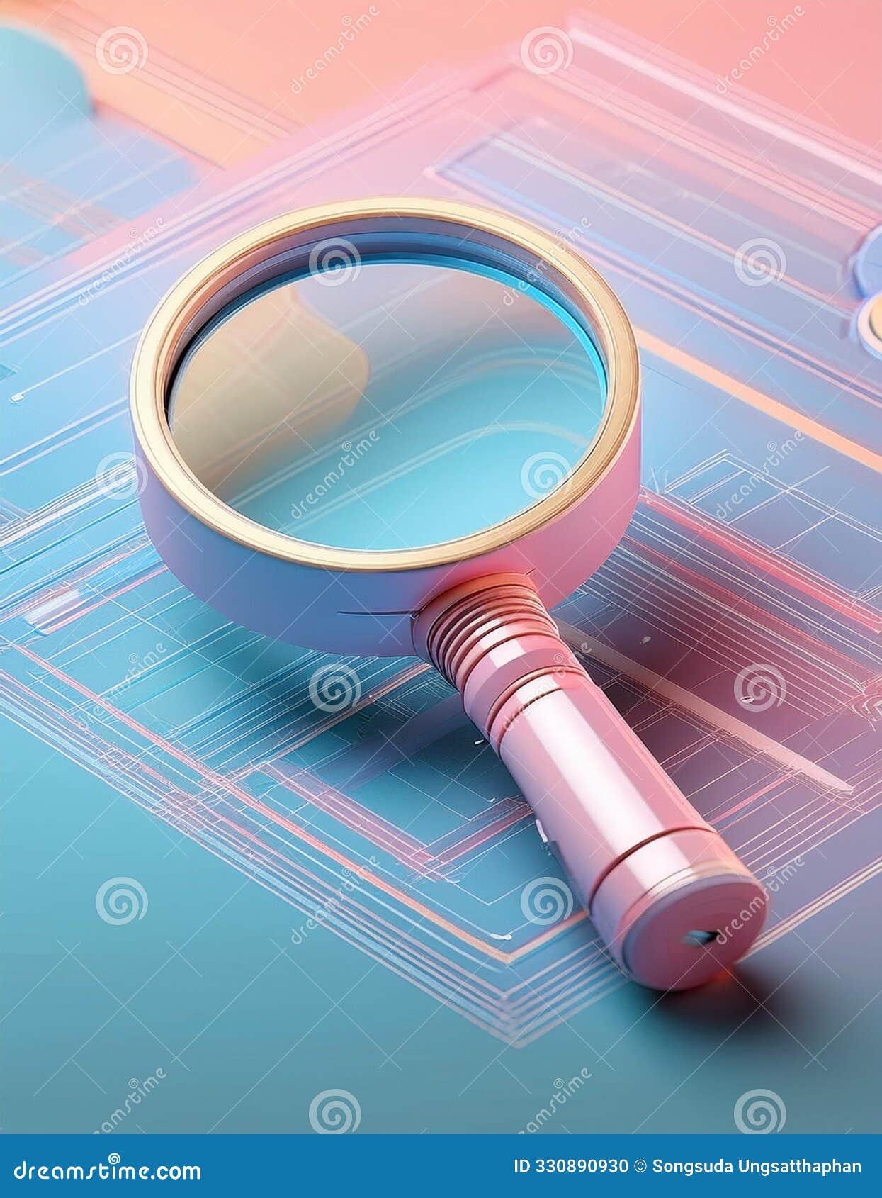 Magnifying Glass Hovering Over a Digital Blueprint, Symbolizing Search ...